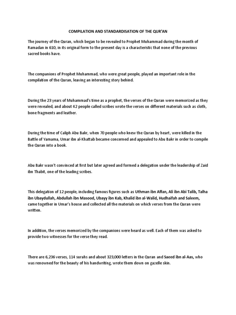 Compilation and Standardization of the Quran | PDF | Quran | Islam