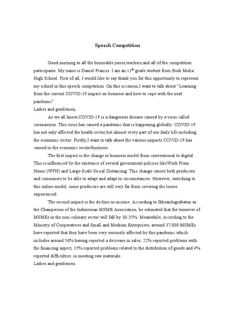 Speech Competition Daniel | PDF | Small And Medium Sized Enterprises ...