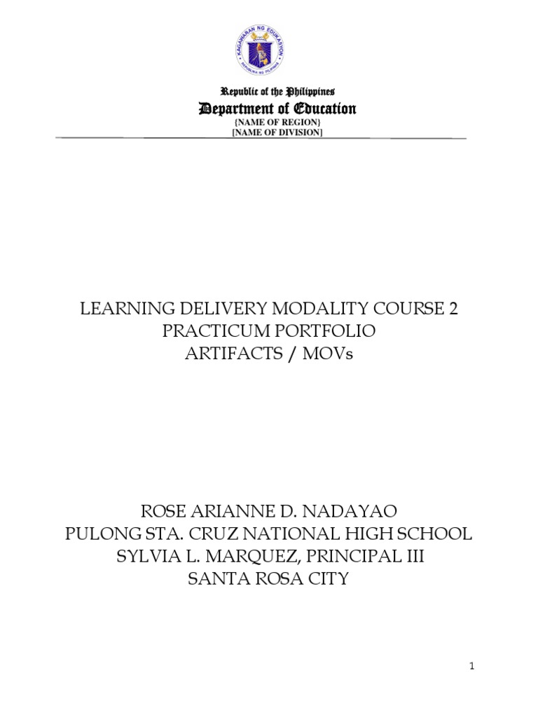 Learning Delivery Modality Course 2 Practicum Portfolio Artifacts ...