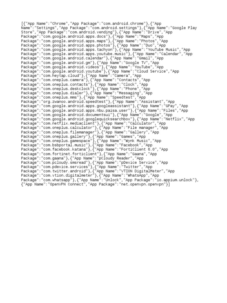 List of installed apps and their package names on an Android device ...