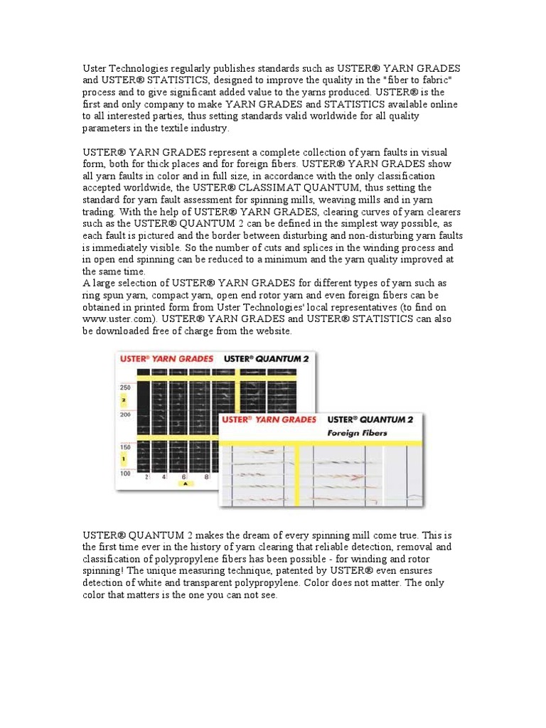 Uster Technologies Regularly Publishes Standards Such As USTER | PDF | Yarn | Spinning (Textiles)