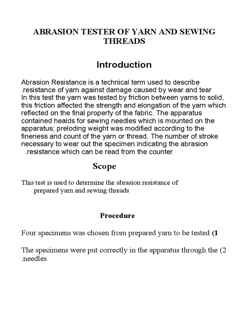 Abrasion Tester of Yarn and Sewing Threads | PDF