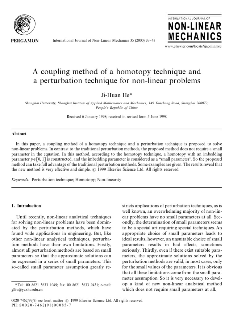 A Coupling Method of A Homotopy Technique and | PDF | Perturbation Theory | Nonlinear System