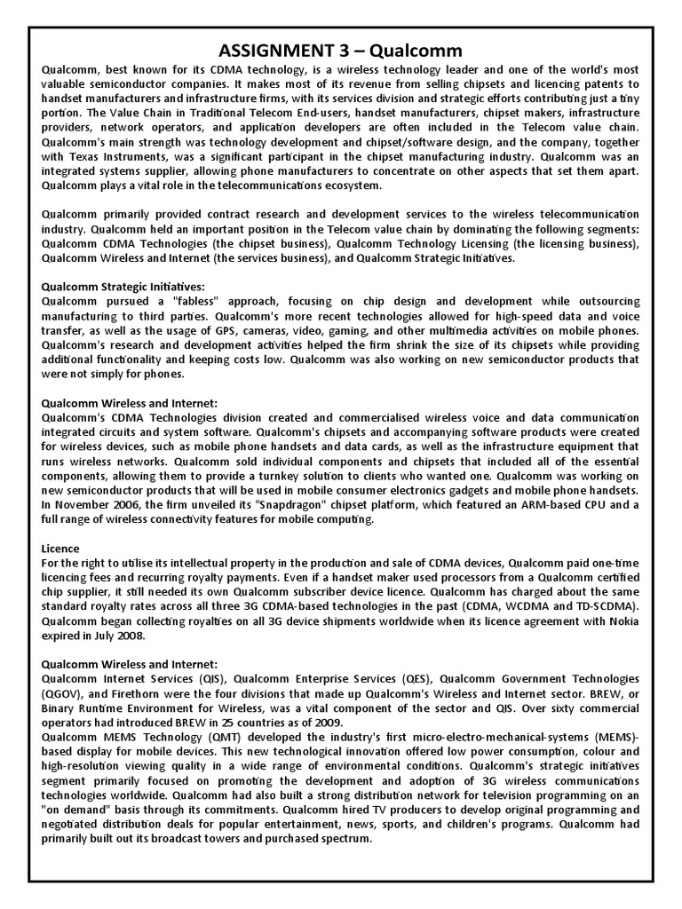 ASSIGNMENT 3 - Qualcomm | PDF | Telecommunication | Mobile Phones