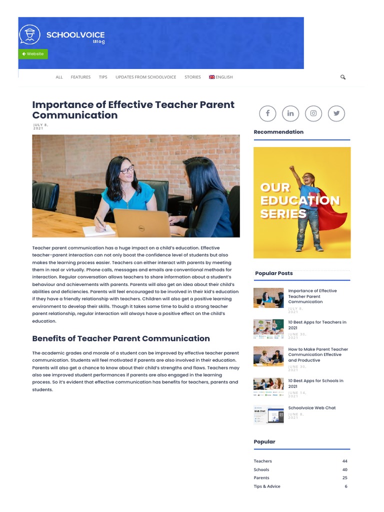 Importance of Effective Teacher Parent Communication | PDF | Teachers ...