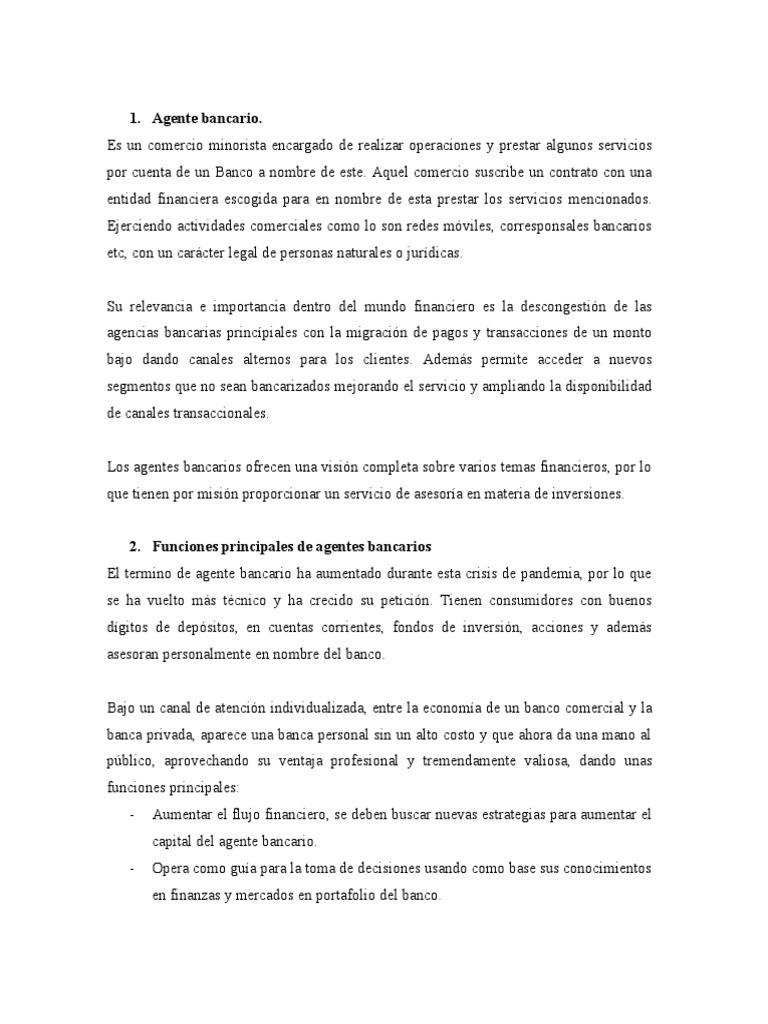 Agentes Bancarios: Funciones y Regulación | PDF | Bancos | Dinero