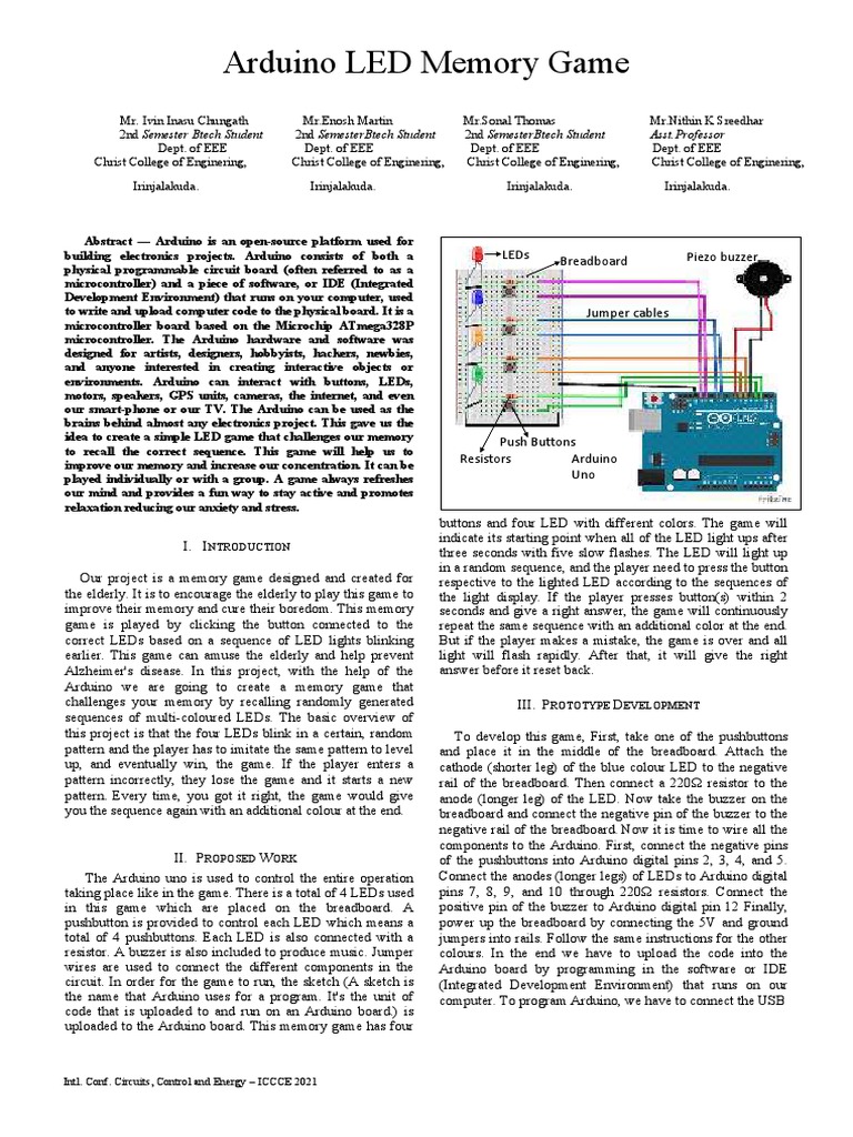 Arduino LED Memory Game - ICCCE-2021 | PDF | Arduino | Computer Science
