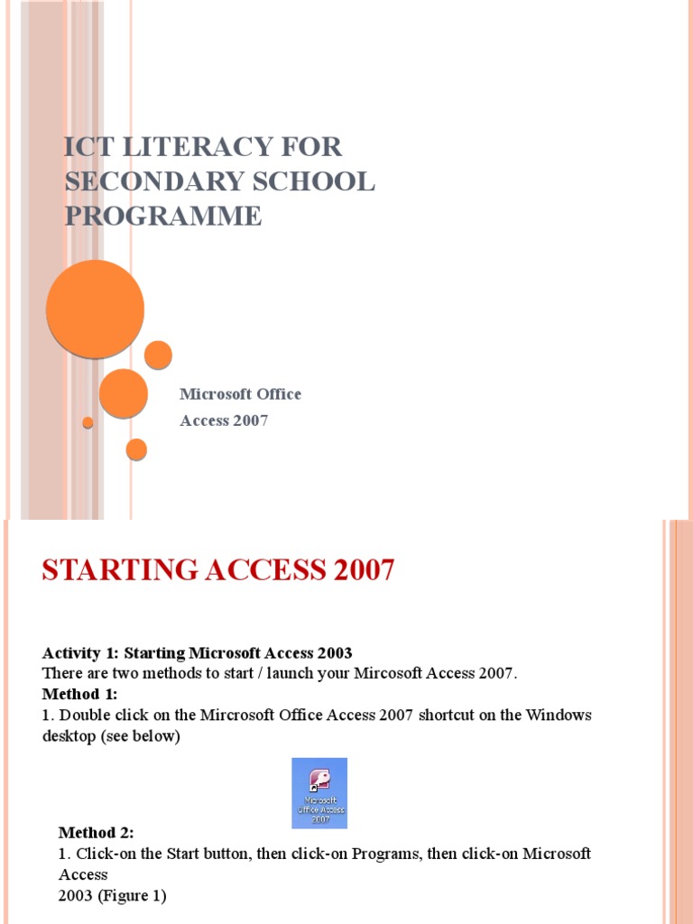 Ict Literacy For Secondary School Programme: Microsoft Office Access ...