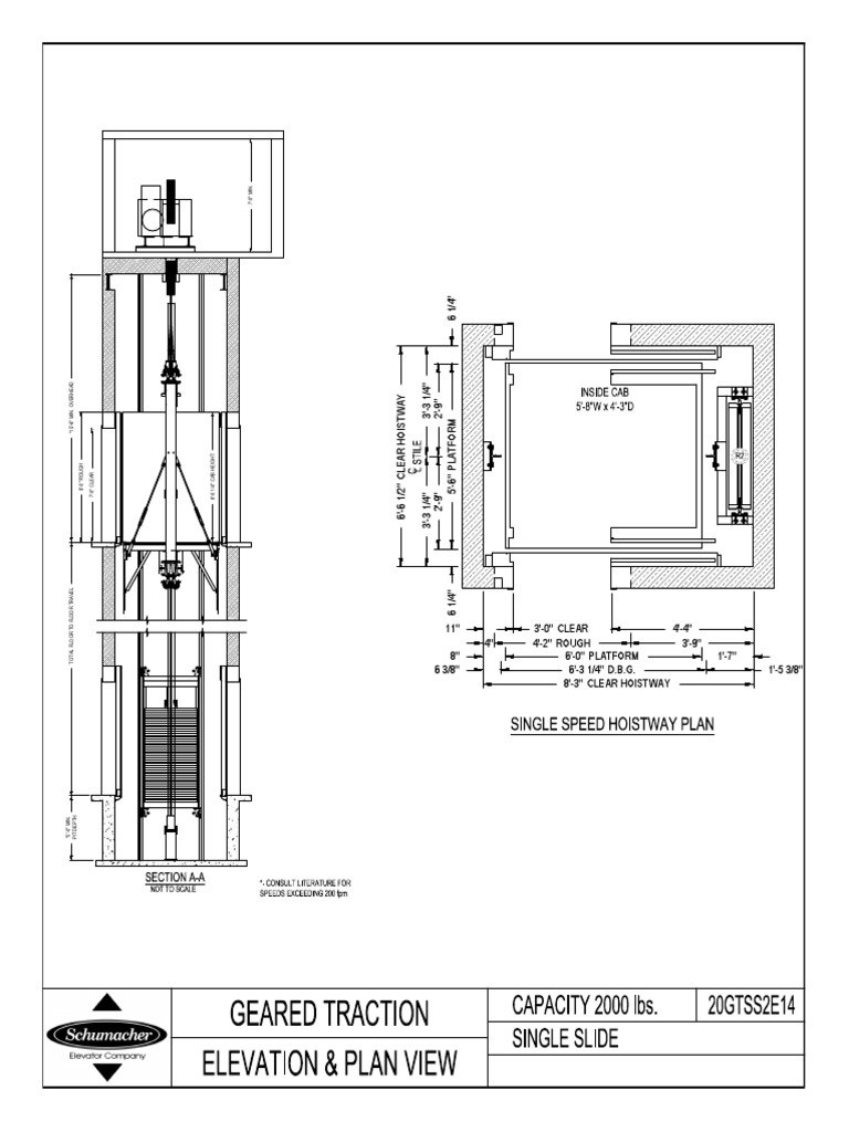 Elevator shaft and cab dimensions diagram | PDF | Elevator | Transport ...