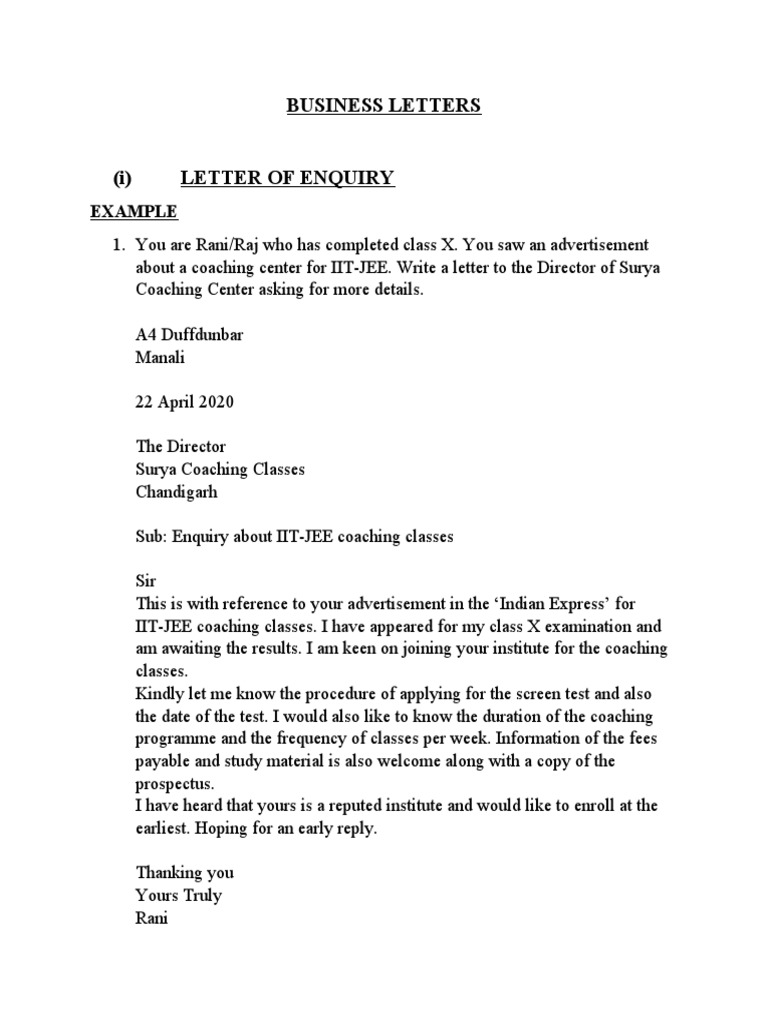 Letter of Enquiry | PDF