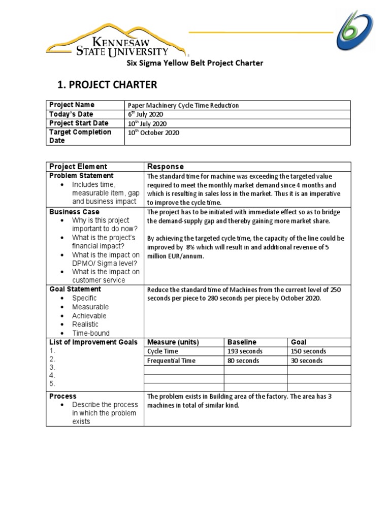 Six Sigma Yellow Belt Project Charter | PDF | Six Sigma | Hypothesis