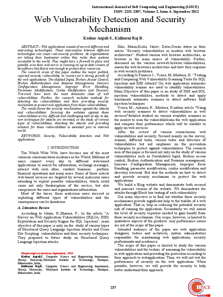 Web Vulnerability Detection and Security Mechanism: Katkar Anjali S., Kulkarni Raj B | PDF ...