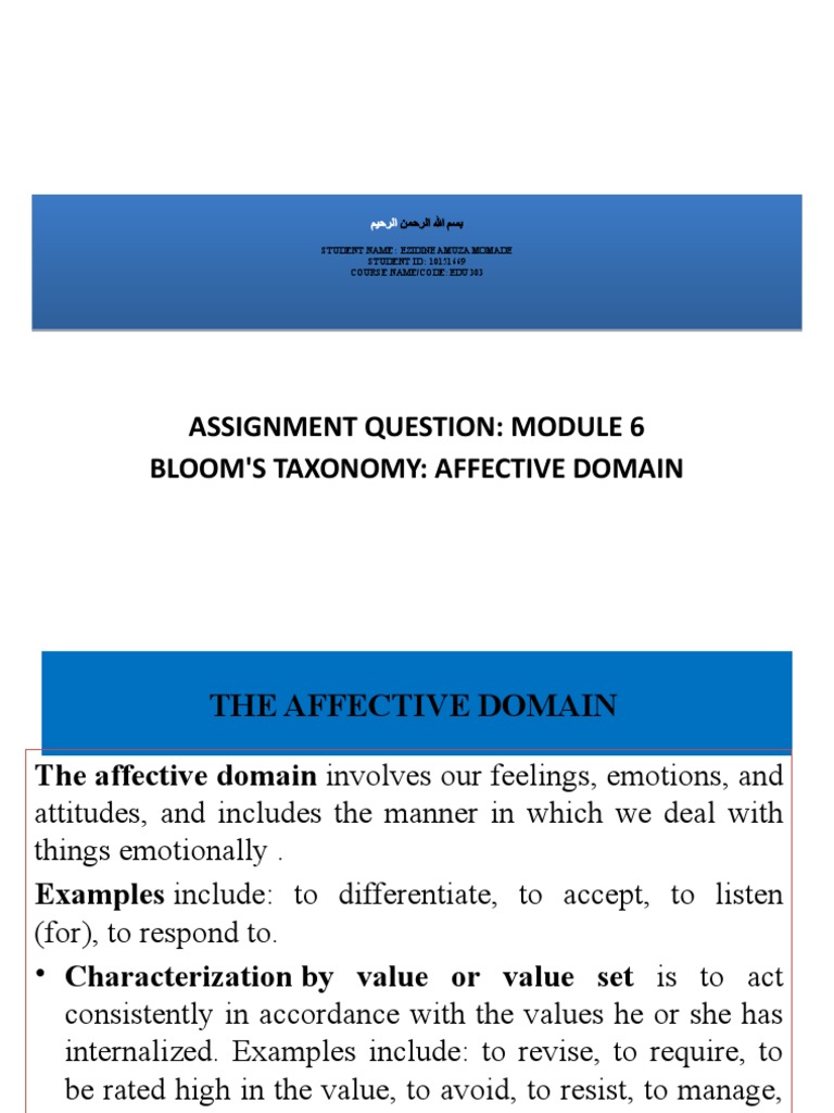 Assignment Question: Module 6 Bloom'S Taxonomy: Affective Domain | PDF ...