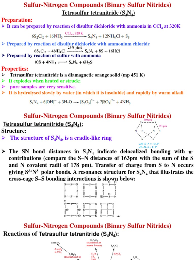Sulfur-Nitrogen Compounds | PDF
