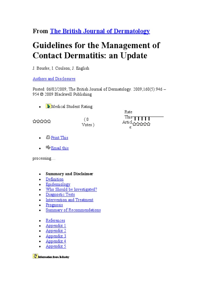 Guidelines For The Management of Contact Dermatitis: An Update | PDF ...
