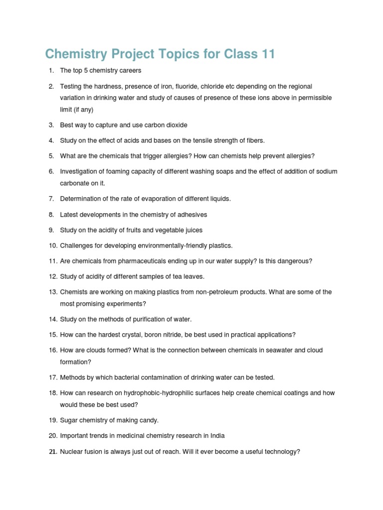 List of Projects For Class 11 | PDF