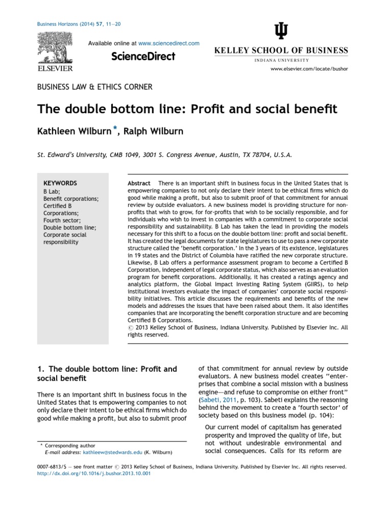 Double Bottom Line: Profit & Social Benefit | PDF | Corporate Social ...