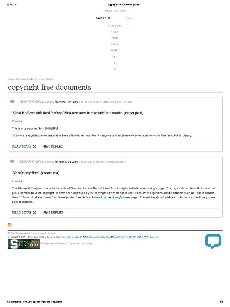 Copyright Free Documents - H-Net | PDF | Libraries | Public Domain