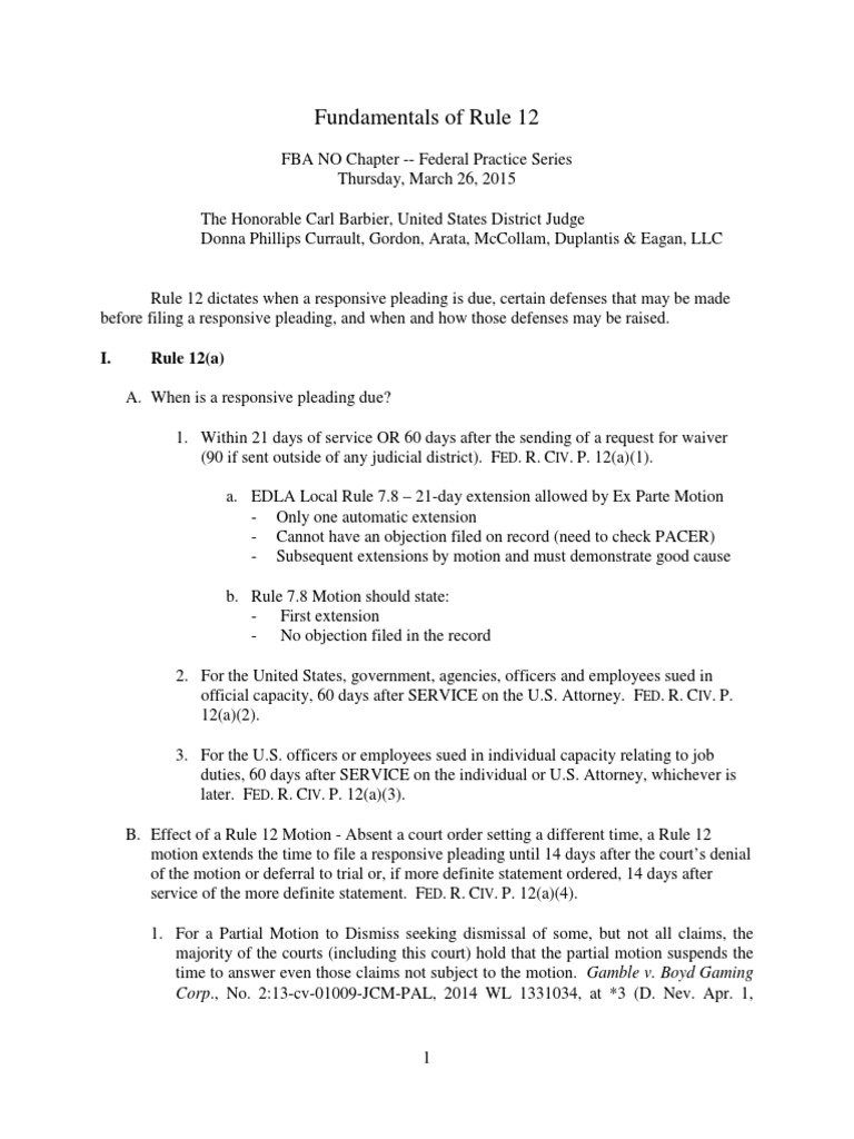 Fundamentals of Rule 12 | PDF | Bell Atlantic Corp. V. Twombly ...