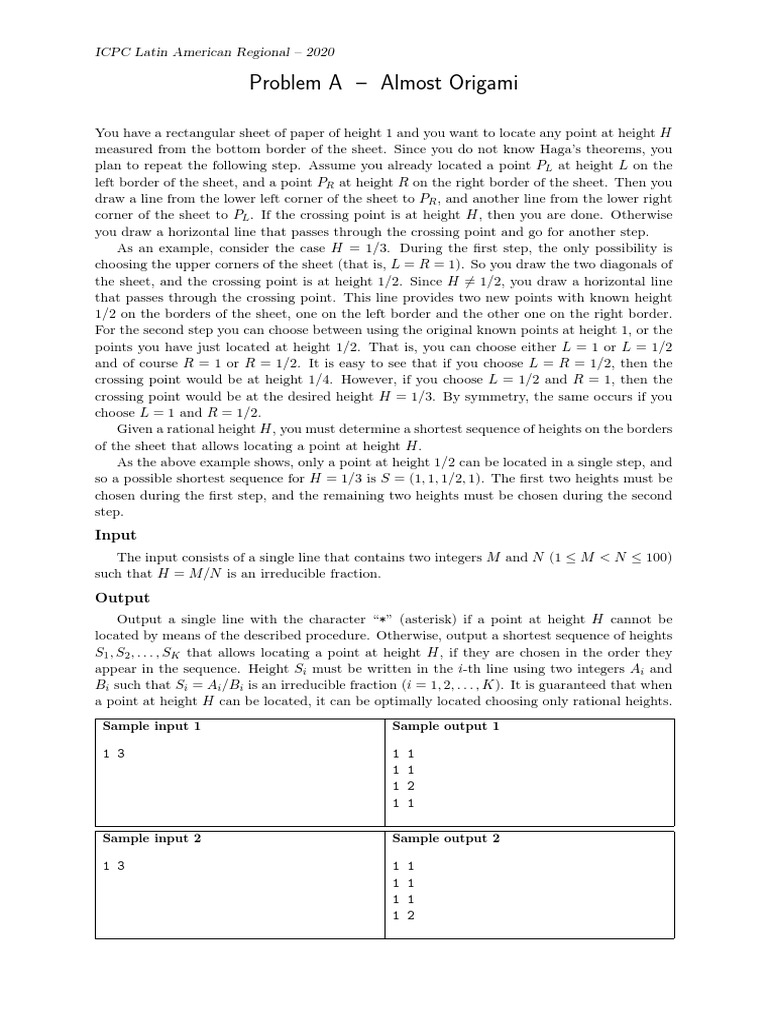 Problem A - Almost Origami: Input | PDF | Theoretical Computer Science | Algebra