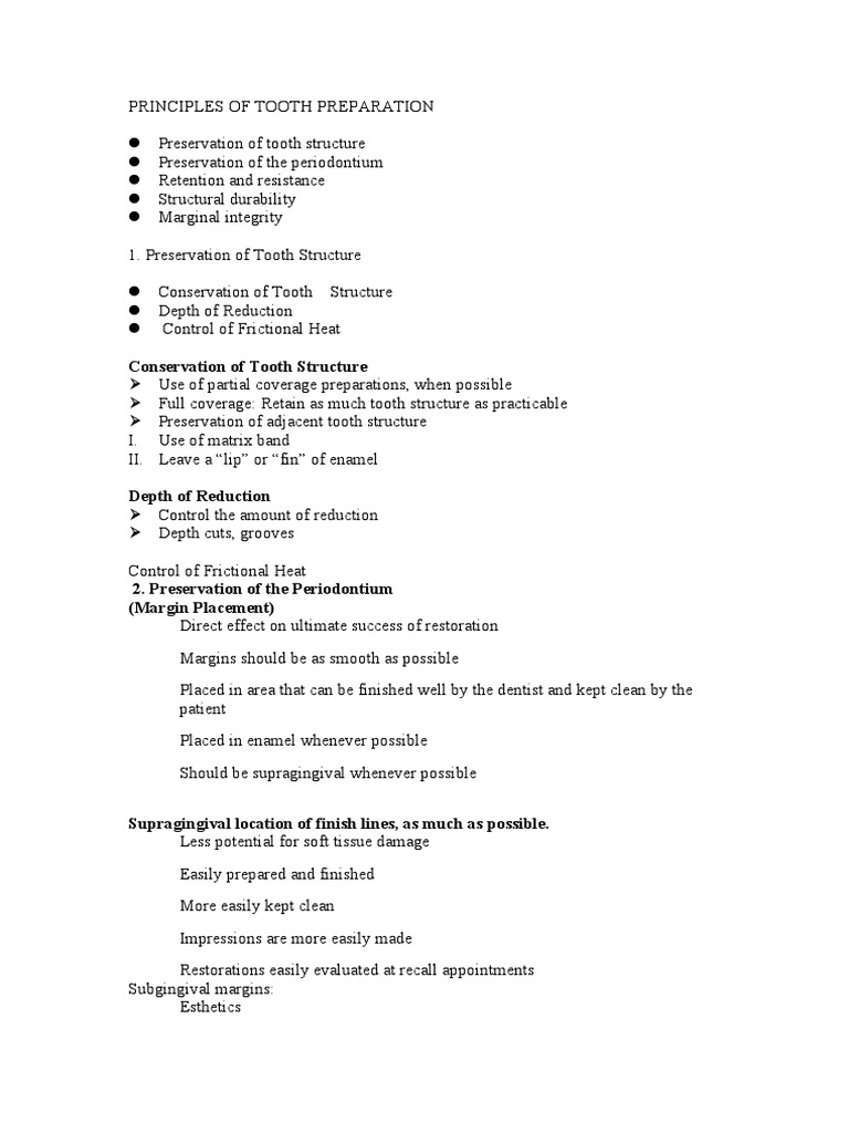 Principles of Tooth Preparation | PDF | Mouth | Dentistry Branches