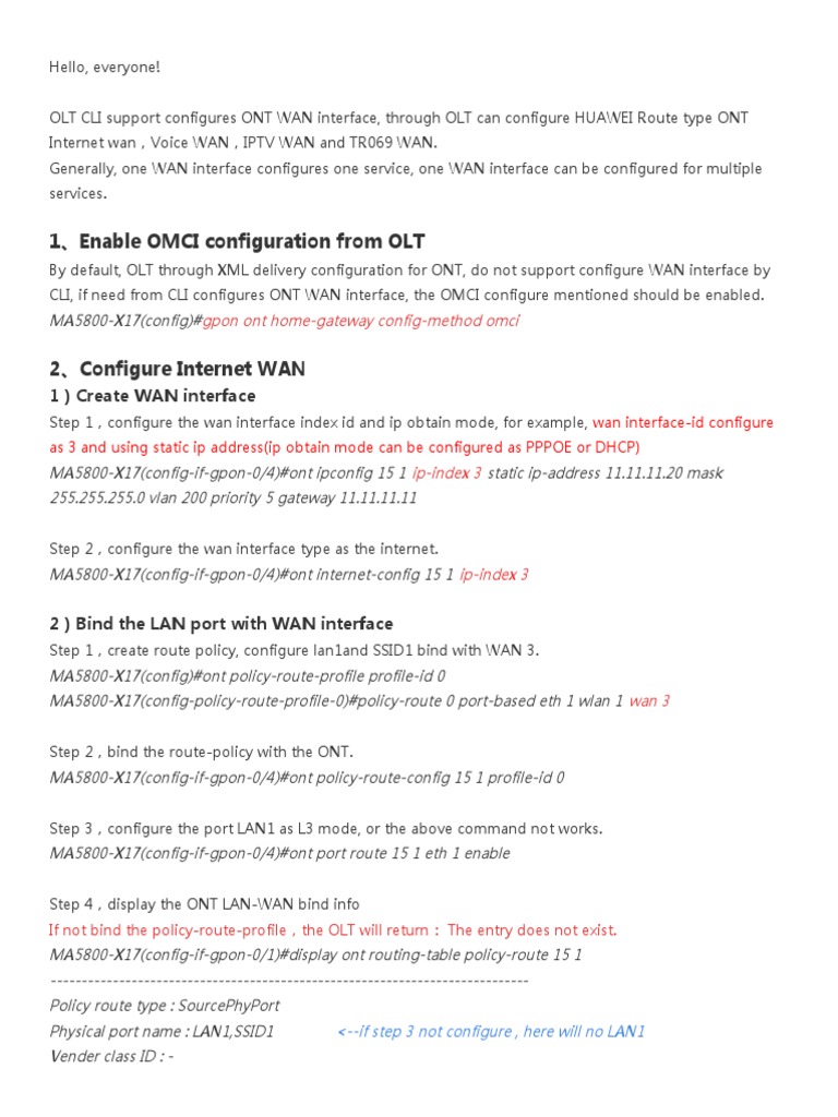 HUAWEI OMCI WAN Configuration | PDF | Ip Address | Internet Protocols