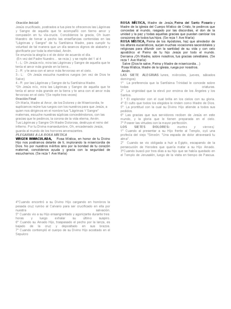 Rosario de La Rosa Mistica | PDF | María, madre de Jesús | Oración