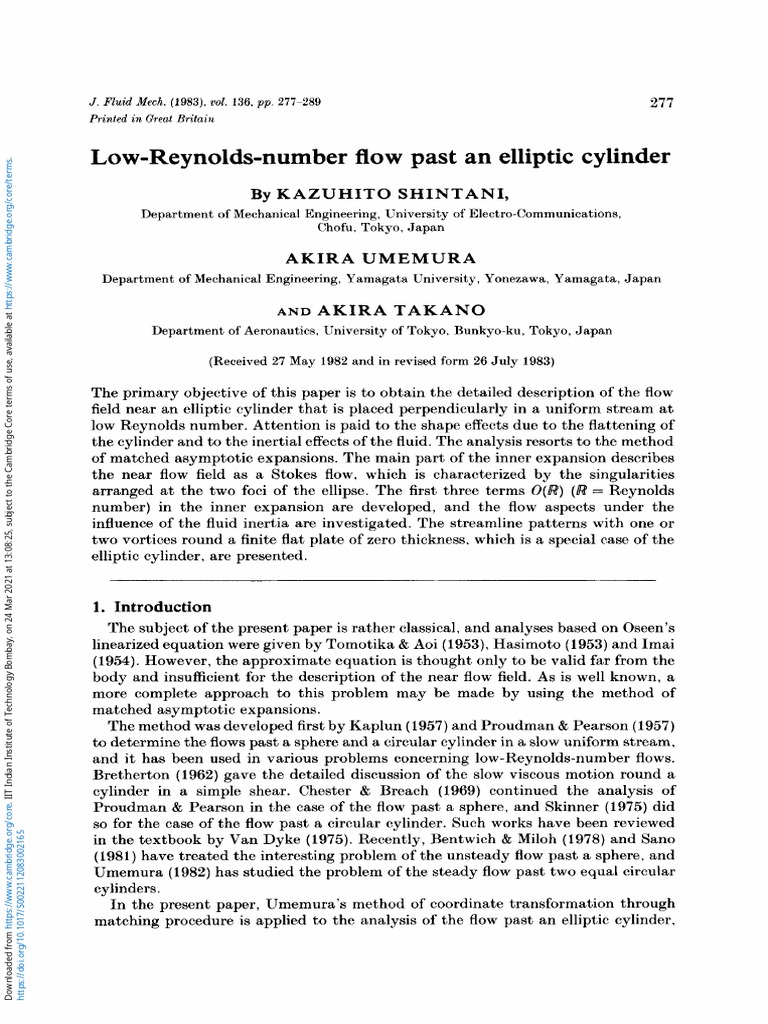 Low Reynolds Number Flow Past An Elliptic Cylinder | PDF | Fluid ...