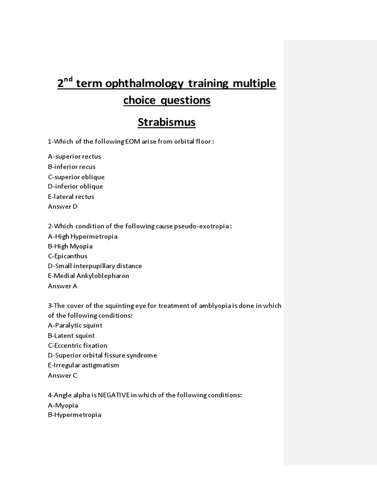 2nd Term MCQ Training | PDF | Glaucoma | Retina