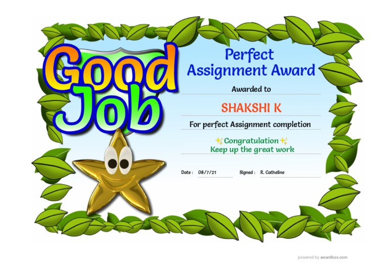 Perfect Assignment Award: Shakshi K | PDF