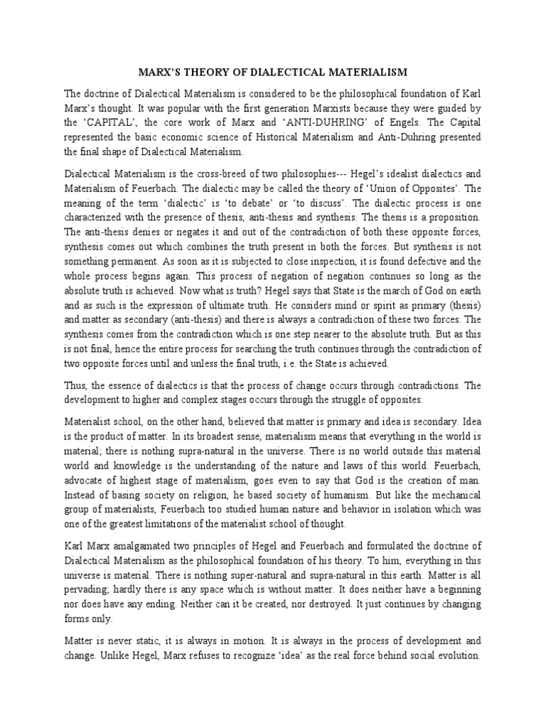 Dialectical Materialism of Marx | PDF | Dialectic | Materialism