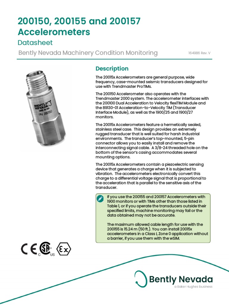 200150, 200155 and 200157 Accelerometers: Datasheet | PDF | Accelerometer | Electrical Connector