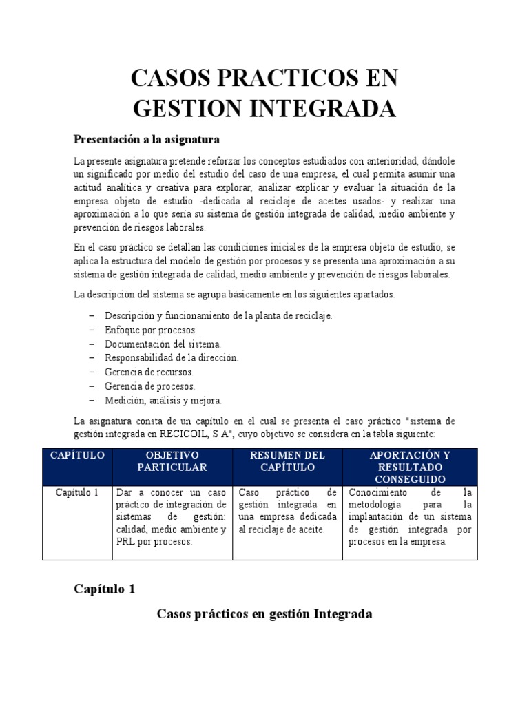 Caso Práctico: Gestión Integrada en RECICOIL | PDF | Calidad (comercial ...