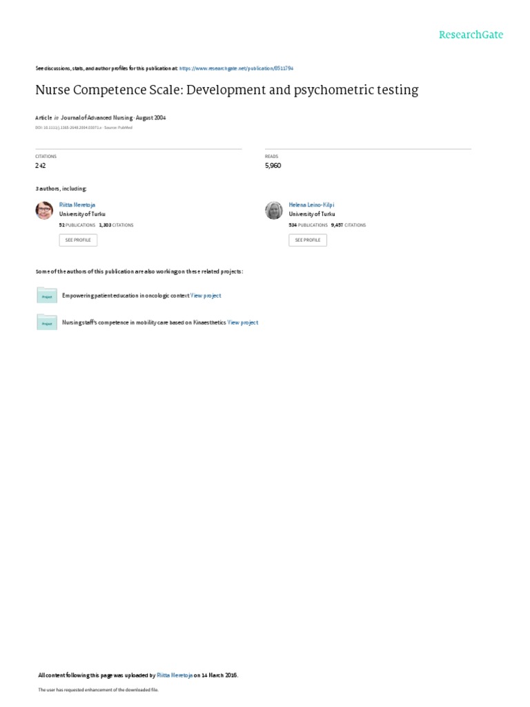 Nurse Competence Scale: Development and Psychometric Testing | PDF ...