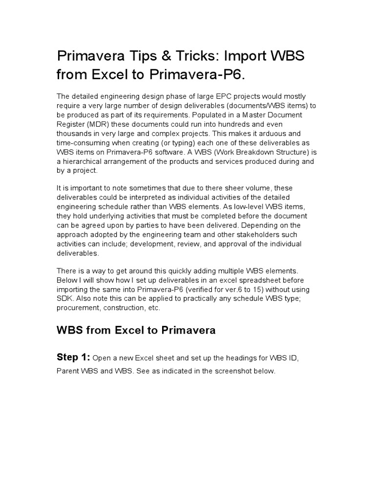 Import WBS From Excel To Primavera-P6 | PDF | Computing | Software
