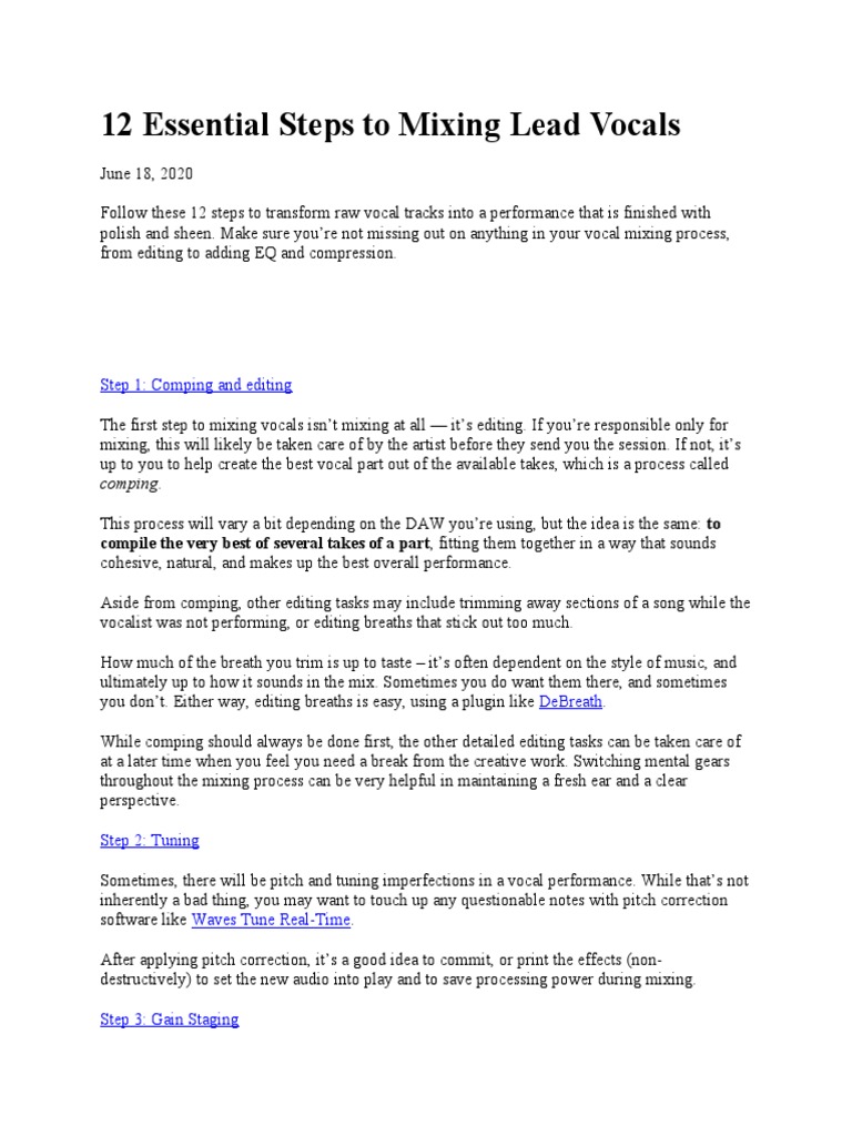 12 Essential Steps To Mixing Lead Vocals | PDF | Equalization (Audio) | Audio Engineering