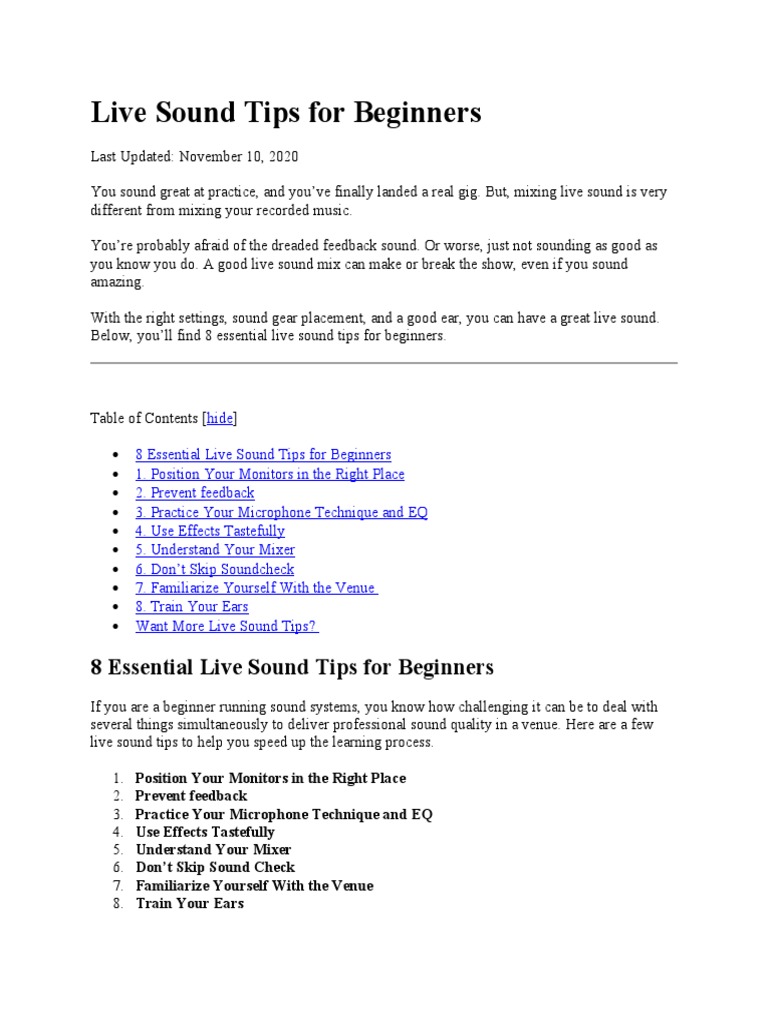 Essential Live Sound Tips for Beginners | PDF | Sound Production ...