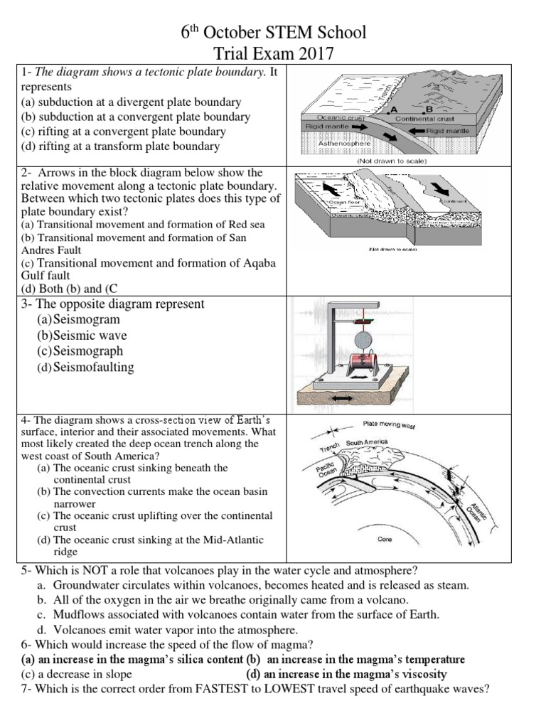 2017 STEM School Tectonics Exam Questions | PDF | Earthquakes | Plate ...