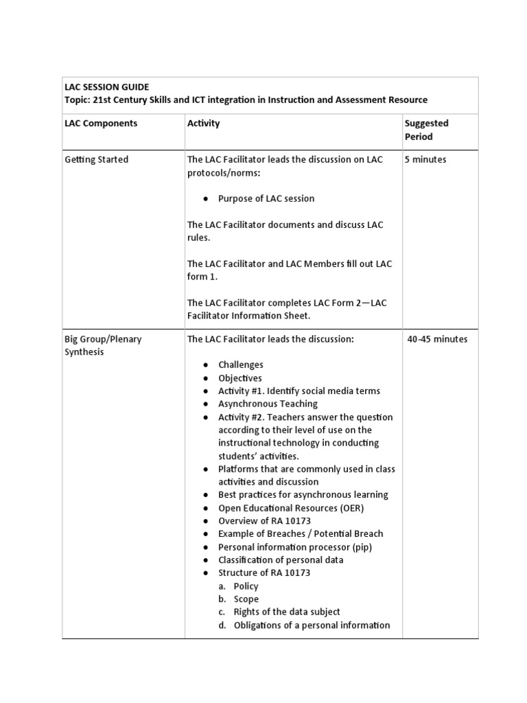 Lac Session Guide Topic: 21st Century Skills and ICT Integration in ...