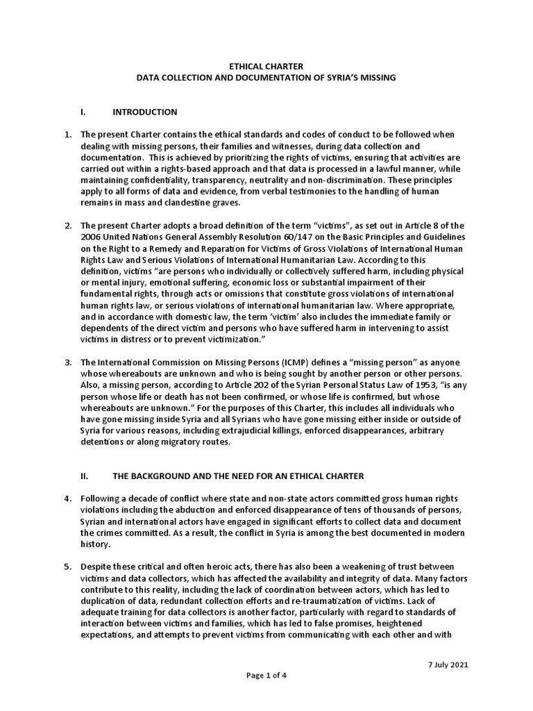 Ethical Charter - Data Collection and Documentation of Syria's Missing ...