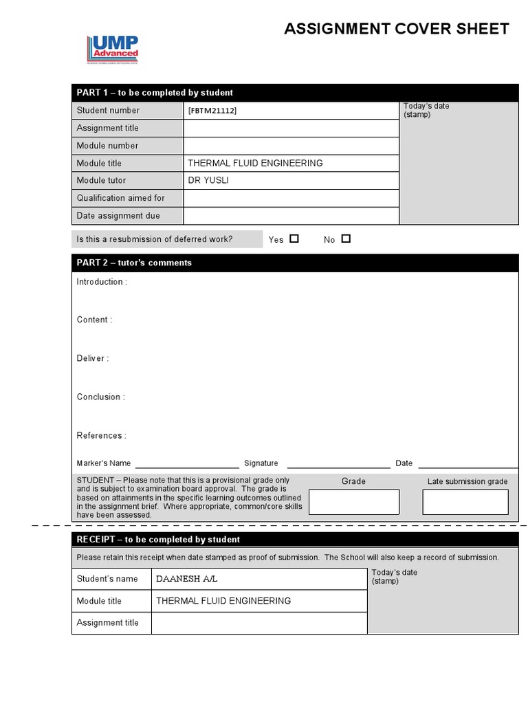 Assignment Cover Sheet: PART 1 - To Be Completed by Student | PDF ...