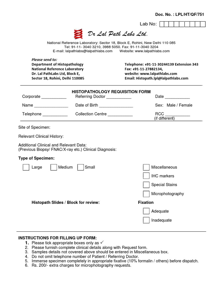 Histopathology Requisition Form | PDF | Histopathology | Biopsy