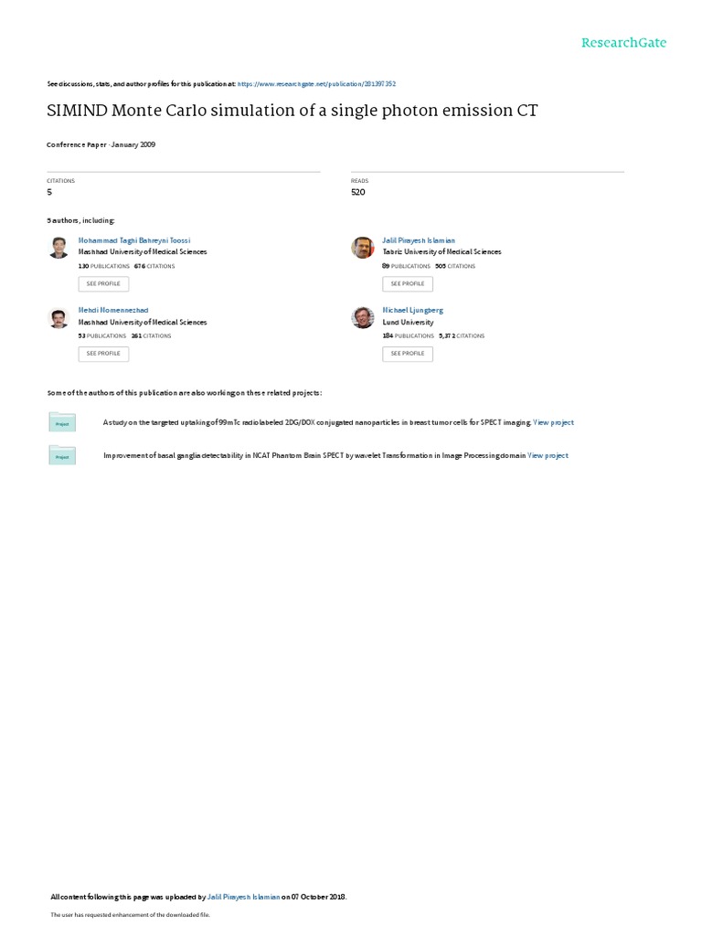 SIMIND Monte Carlo Simulation of A Single Photon Emission CT | PDF | Nuclear Medicine | Medical ...