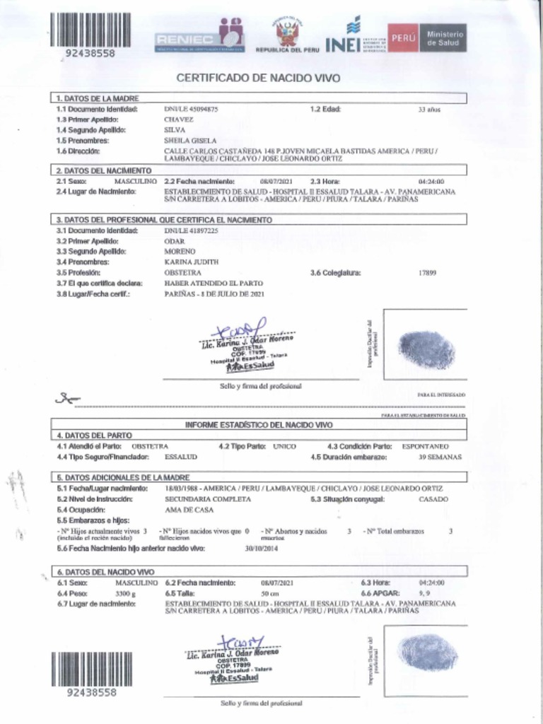 Certificado de Nacido Vivo | PDF