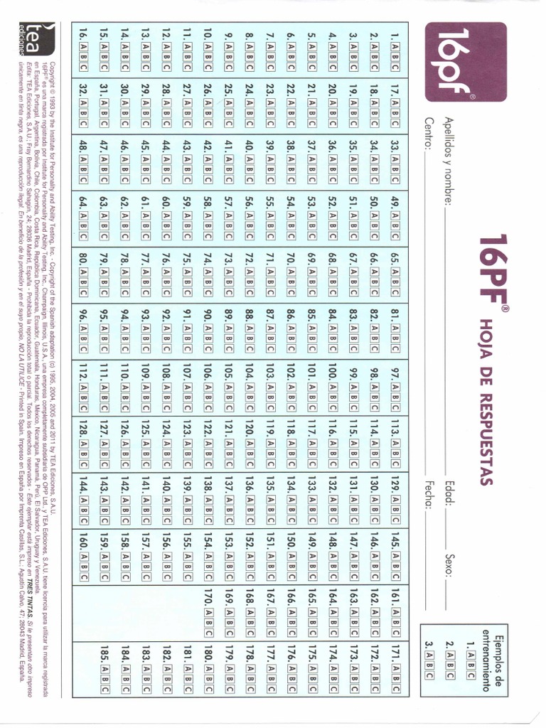 Test 16PF 5 Hoja de Respuestas | PDF