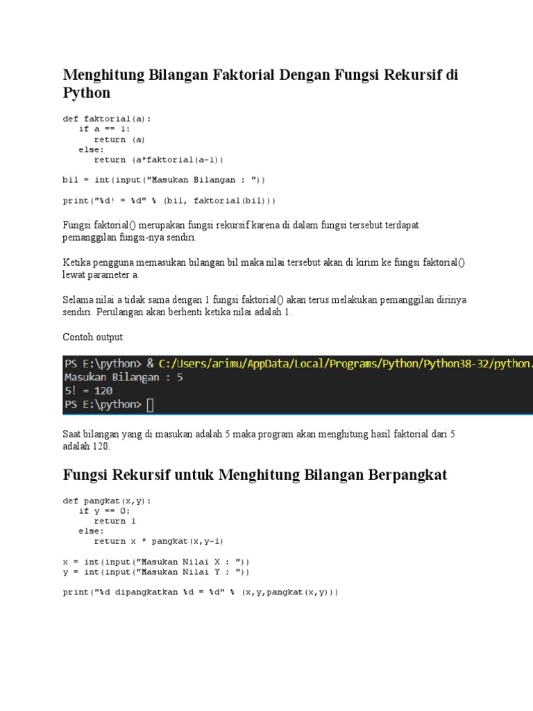 Faktorial dan Pangkat Rekursif Python | PDF | Komputer