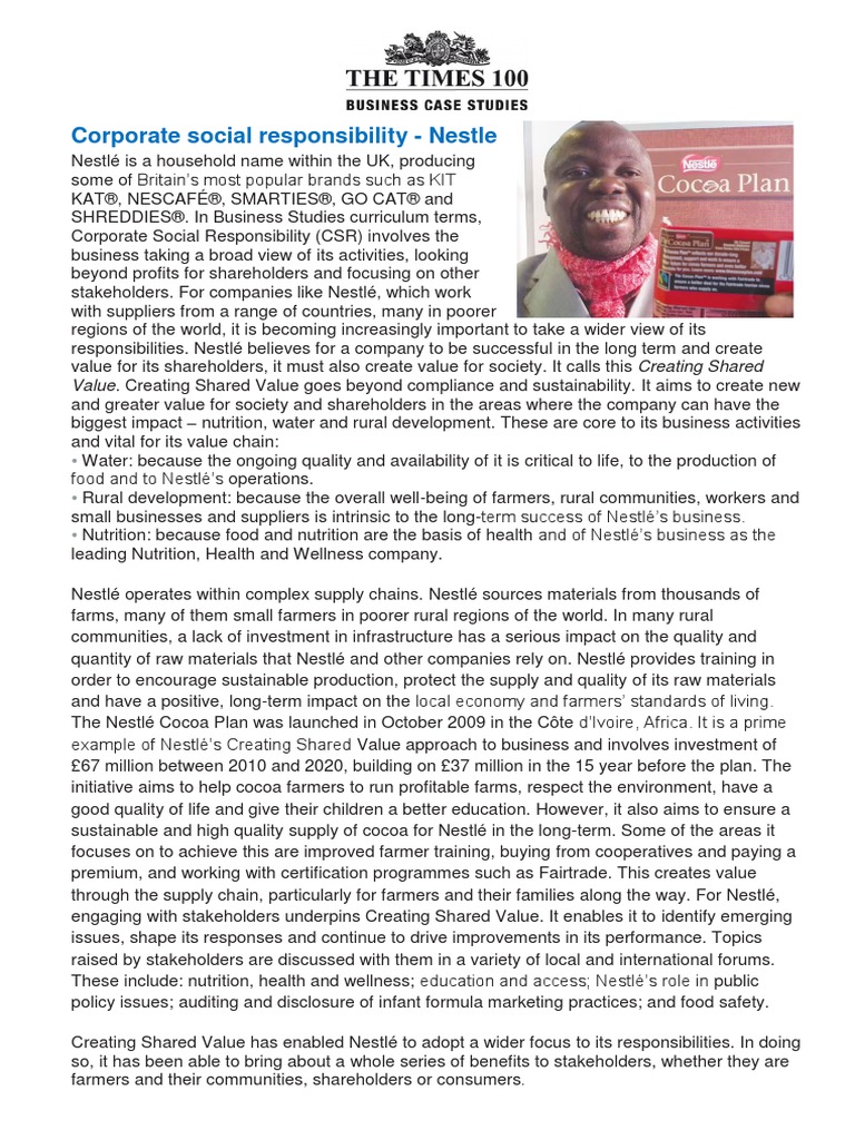 Corporate Social Responsibility - Nestle | PDF | Corporate Social ...