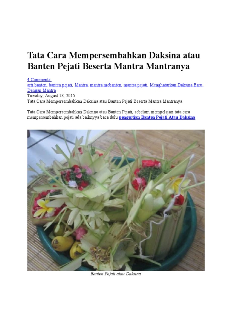 Tata Cara Mempersembahkan Daksina Atau Banten Pejati Beserta Mantra ... Tata Cara Mempersembahkan Daksina Atau Banten Pejati Beserta Mantra ...