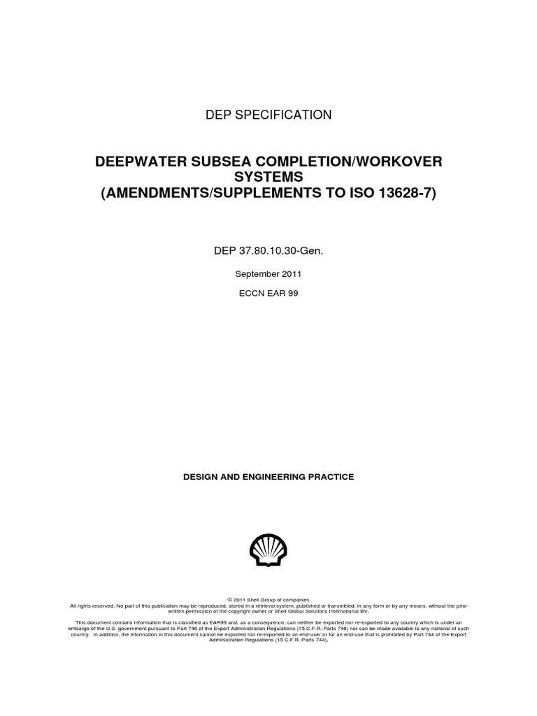 Deepwater Subsea Completion-Workover Systems (Amendments-Supplements To ...