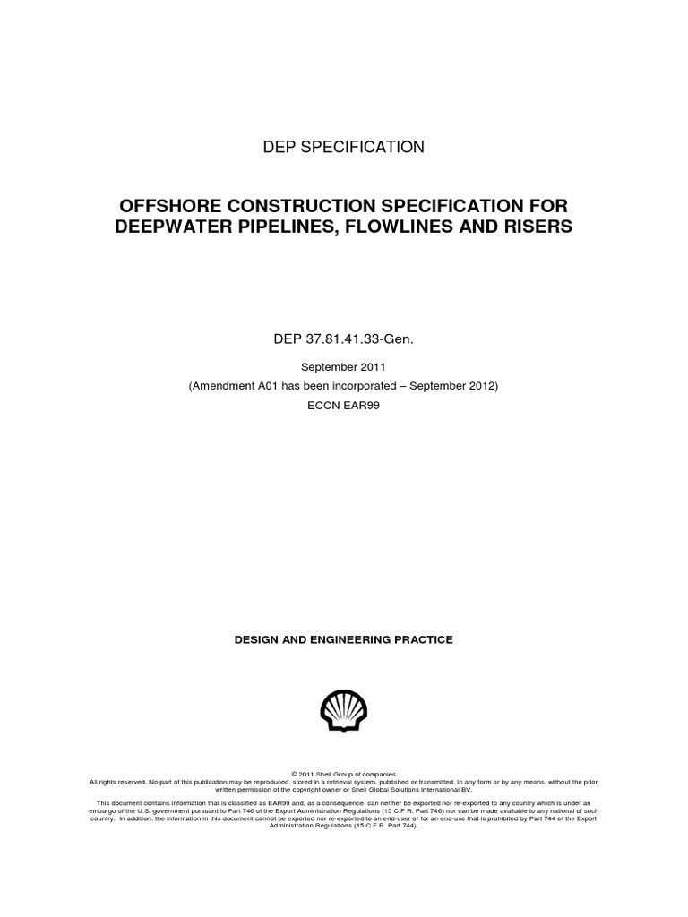 Offshore Construction Specification For Deepwater Pipelines, Flowlines ...